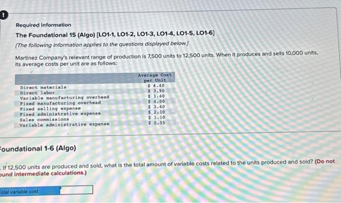 Solved Required information The Foundational 15 (Algo) | Chegg.com