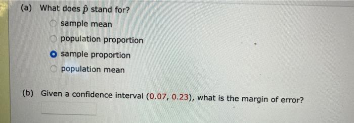 Solved (a) What does p^ stand for? sample mean population | Chegg.com