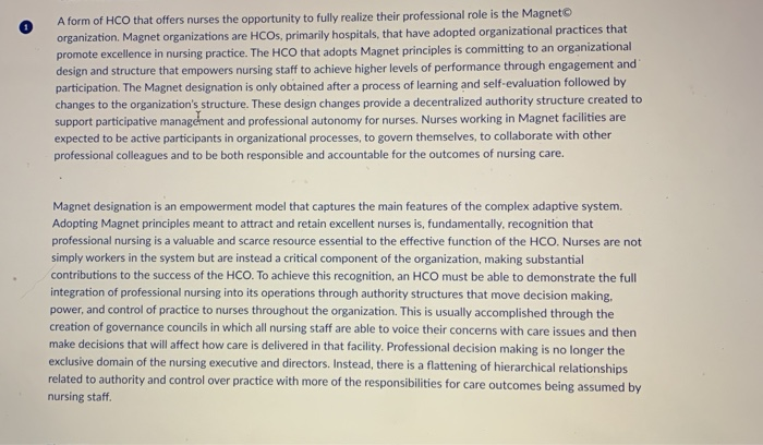 Solved A form of HCO that offers nurses the opportunity to | Chegg.com
