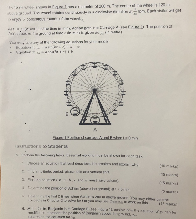 Solved The ferris wheel shown in Figure 1 has a diameter of | Chegg.com
