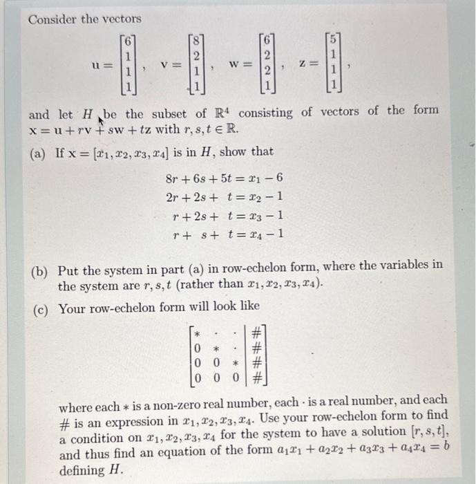 Solved Consider the vectors | Chegg.com