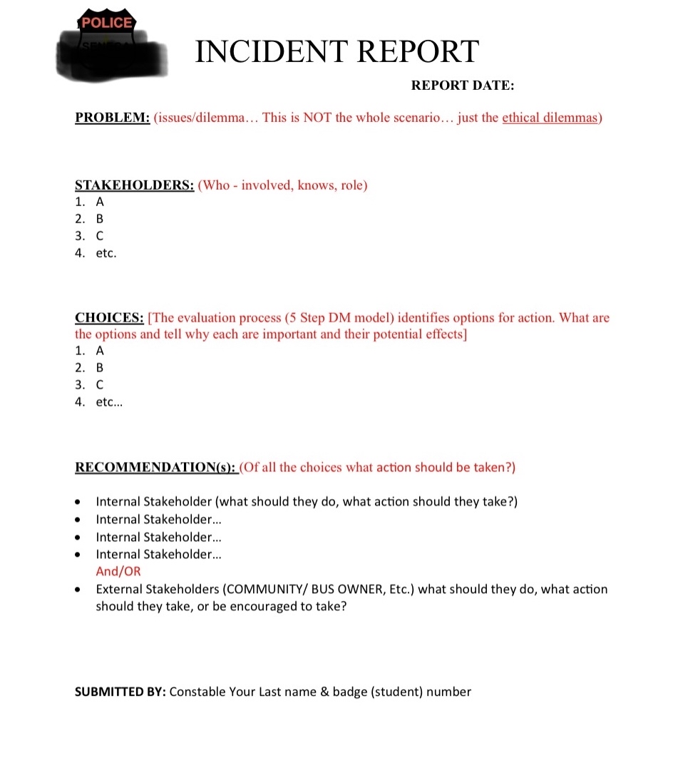 Solved Assignment 3 - ﻿ Police - ﻿Incident report Case The | Chegg.com