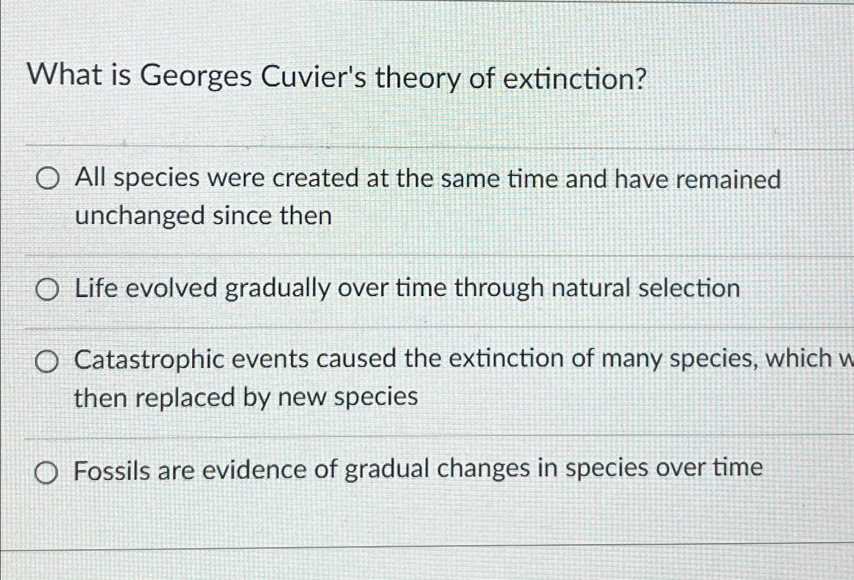 Solved What is Georges Cuvier's theory of extinction?All | Chegg.com