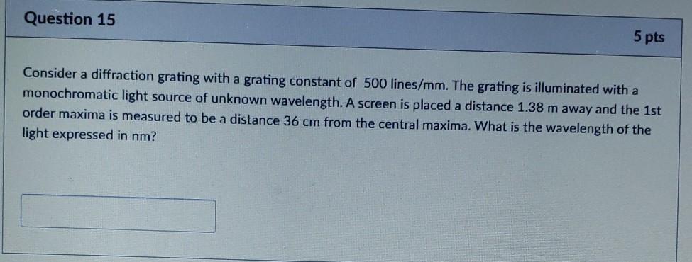 Solved Question 15 5 Pts Consider A Diffraction Grating With