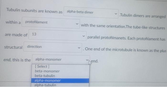 Solved Tubulin subunits are known as alpha-beta dimer V | Chegg.com