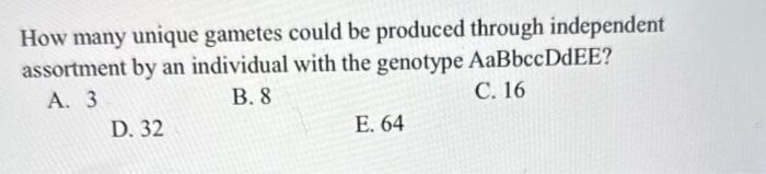 Solved How many unique gametes could be produced through | Chegg.com