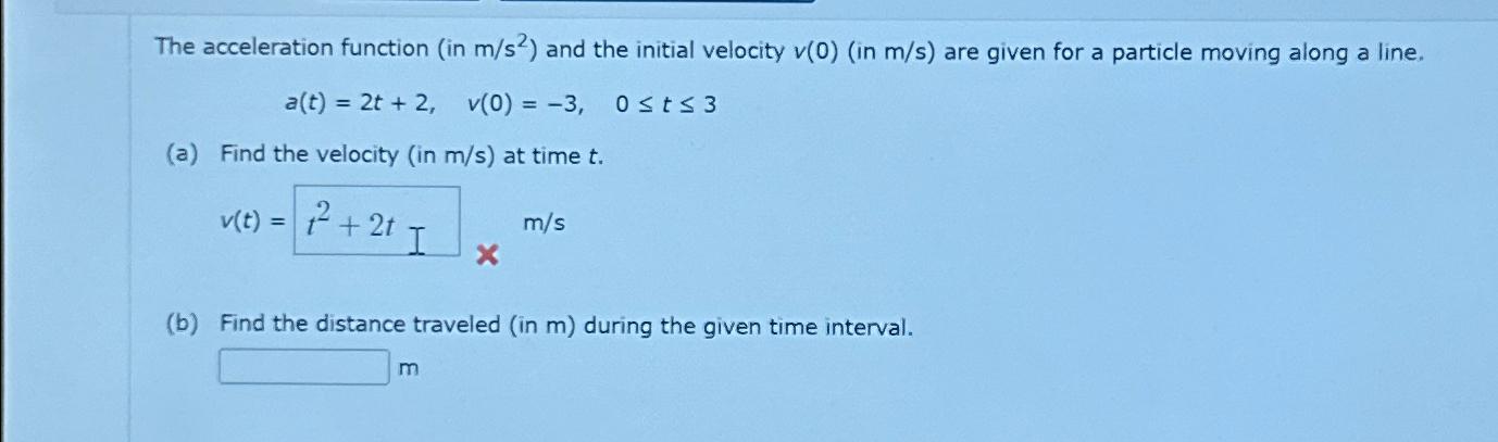 Solved The acceleration function (in ms2 ) ﻿and the initial | Chegg.com