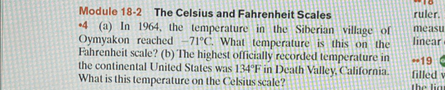Solved Module 18-2 ﻿The Celsius and Fahrenheit Scales4 (a) | Chegg.com