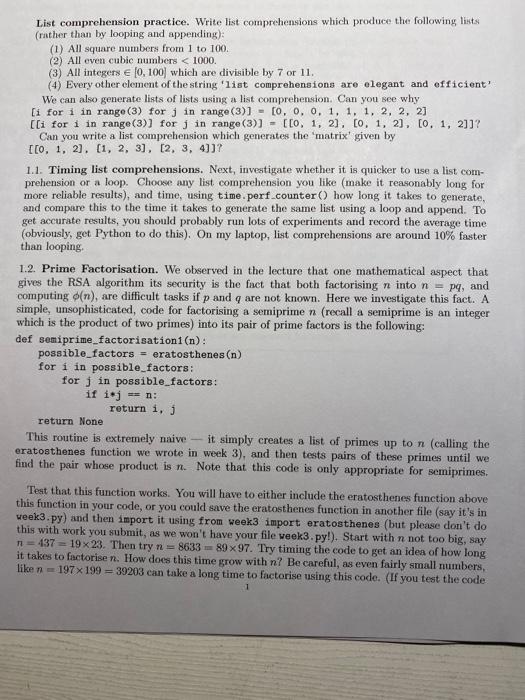 Solved List comprehension practice. Write list | Chegg.com