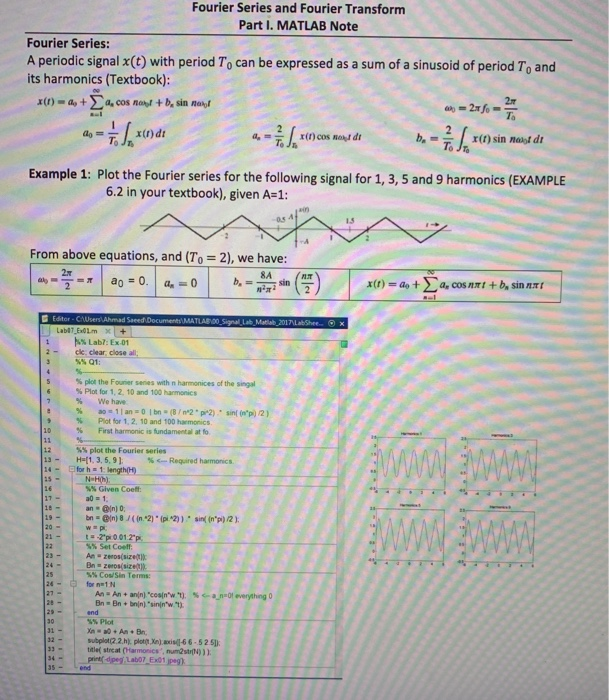 Solved Fourier Series and Fourier Transform Part I. MATLAB | Chegg.com