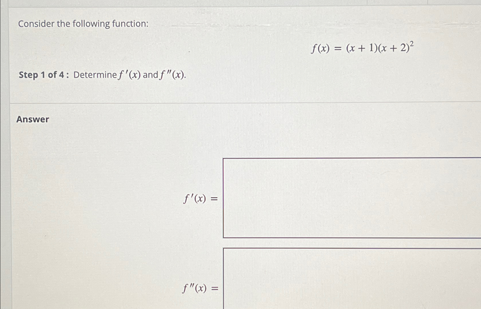 Solved Consider the following function:f(x)=(x+1)(x+2)2Step | Chegg.com