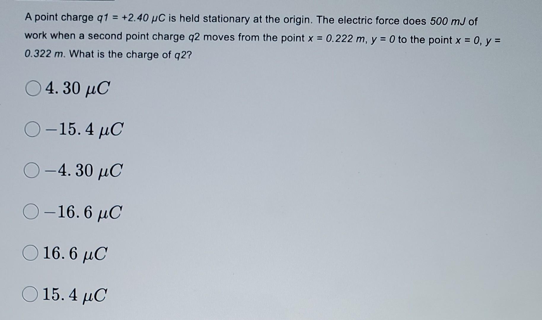 Solved A point charge q1=+2.40μC is held stationary at the | Chegg.com