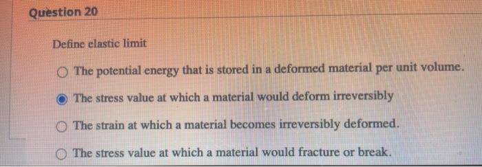Solved Define elastic limit The potential energy that is | Chegg.com