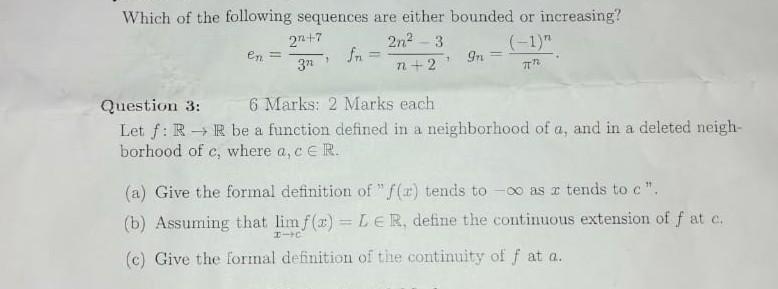 Solved Which of the following sequences are either bounded | Chegg.com