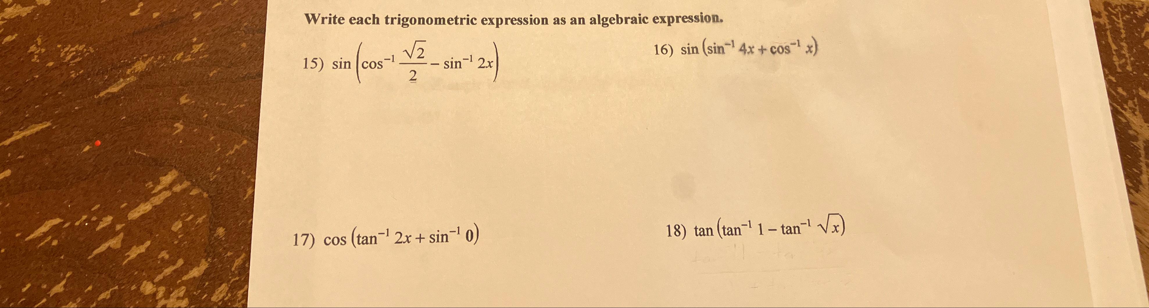 Solved Write each trigonometric expression as an algebraic | Chegg.com