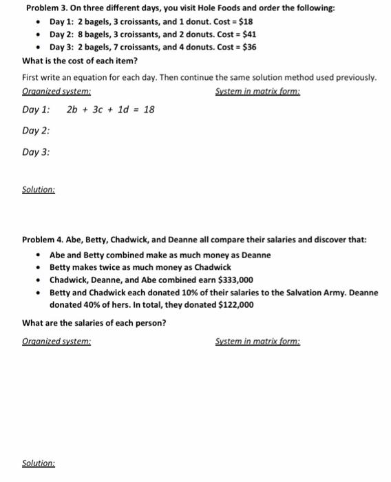 Solved Section 2: Systems of Equations For the following | Chegg.com
