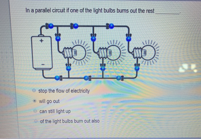 Solved In a parallel circuit if one of the light bulbs burns | Chegg.com