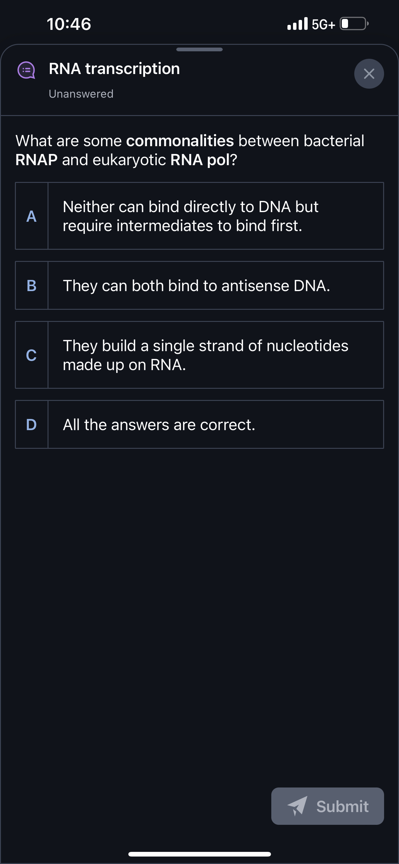Solved 10:465G+RNA transcriptionUnansweredWhat are some | Chegg.com