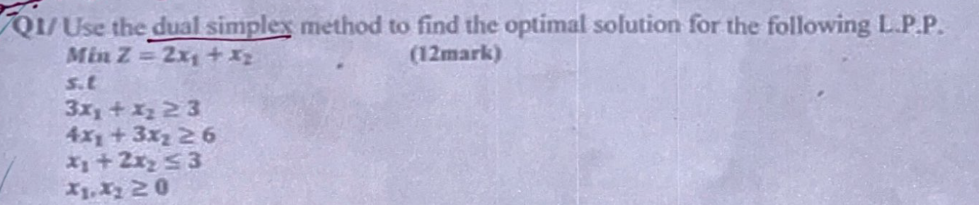 Solved Q1/ ﻿Use the dual simplex method to find the optimal | Chegg.com