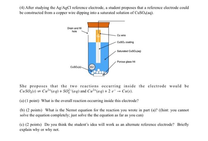 Solved (4) After studying the Ag/AgCl reference electrode, a | Chegg.com