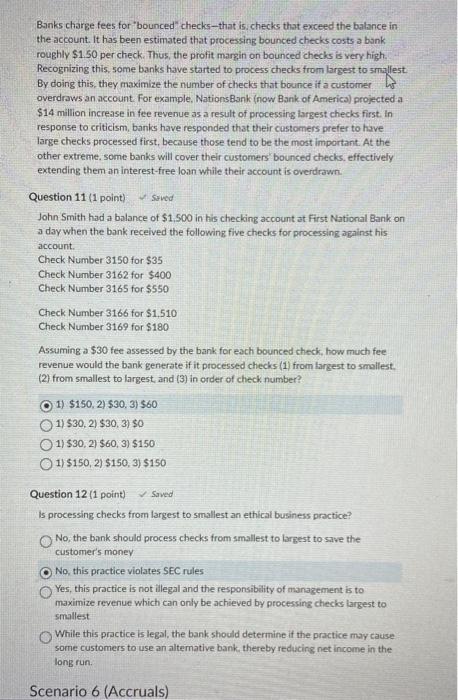Solved Banks charge fees for "bounced" checks - that is. | Chegg.com