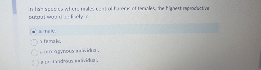 Solved In fish species where males control harems of | Chegg.com