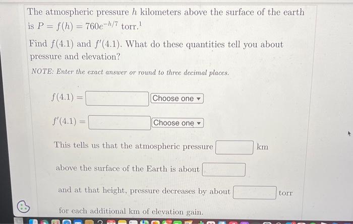 Solved atmospheric pressure h kilometers above the surface | Chegg.com