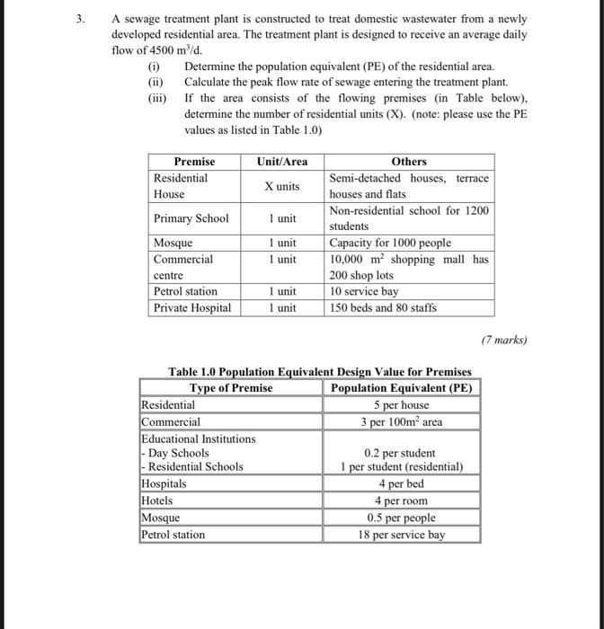 Solved 3. A sewage treatment plant is constructed to treat | Chegg.com