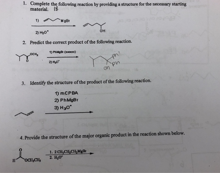 Solved 1. Complete the following reaction by providing a | Chegg.com