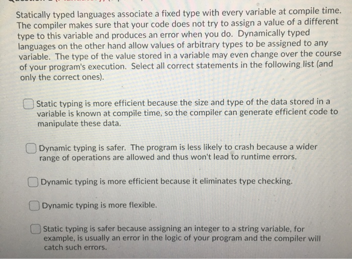 Solved Statically typed languages associate a fixed type | Chegg.com