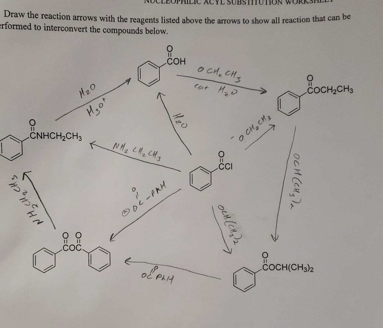 Solved Draw the reaction arrows with the reagents listed | Chegg.com