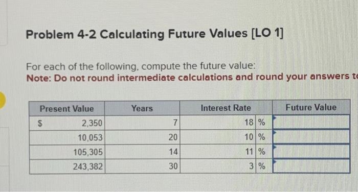 Solved Problem 4-2 Calculating Future Values [LO 1] For each | Chegg.com