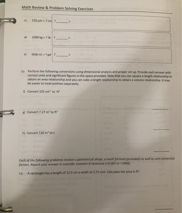 Solved Math Review & Problem Solving Exercises c) 210 um?cm? | Chegg.com