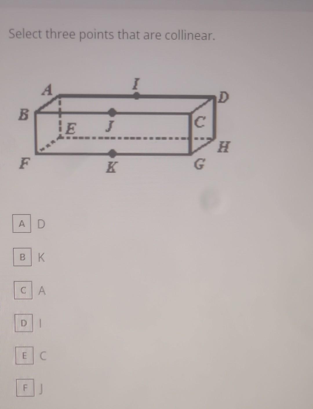 Solved Select three points that are collinear. D K A | Chegg.com