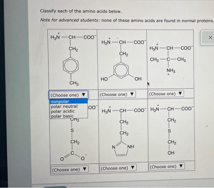 Solved Classify each of the amino acids below. Note for | Chegg.com