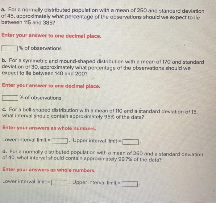 Solved a. For a normally distributed population with a mean | Chegg.com