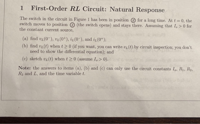 Solved 1 First-Order RL Circuit: Natural Response The switch | Chegg.com