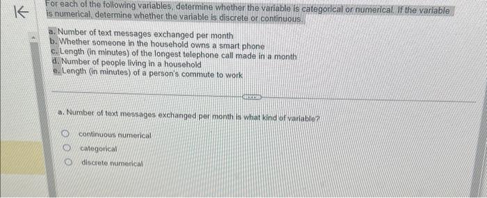 or each of the following variables, determine whether | Chegg.com