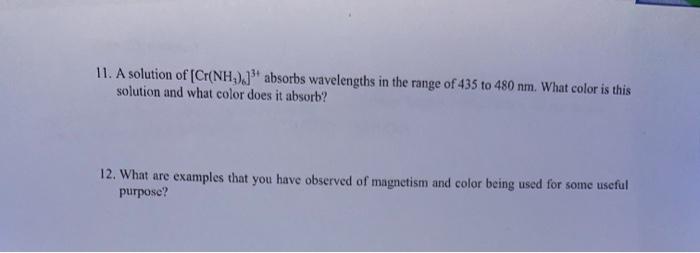 Solved MODEL 3: COLORS OF COORDINATION COMPOUNDS & MAGNITUDE | Chegg.com