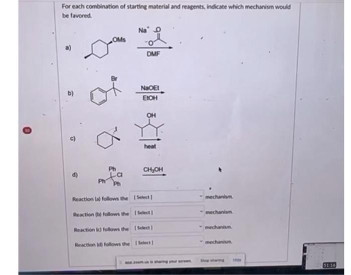 Solved For each combination of starting material and | Chegg.com