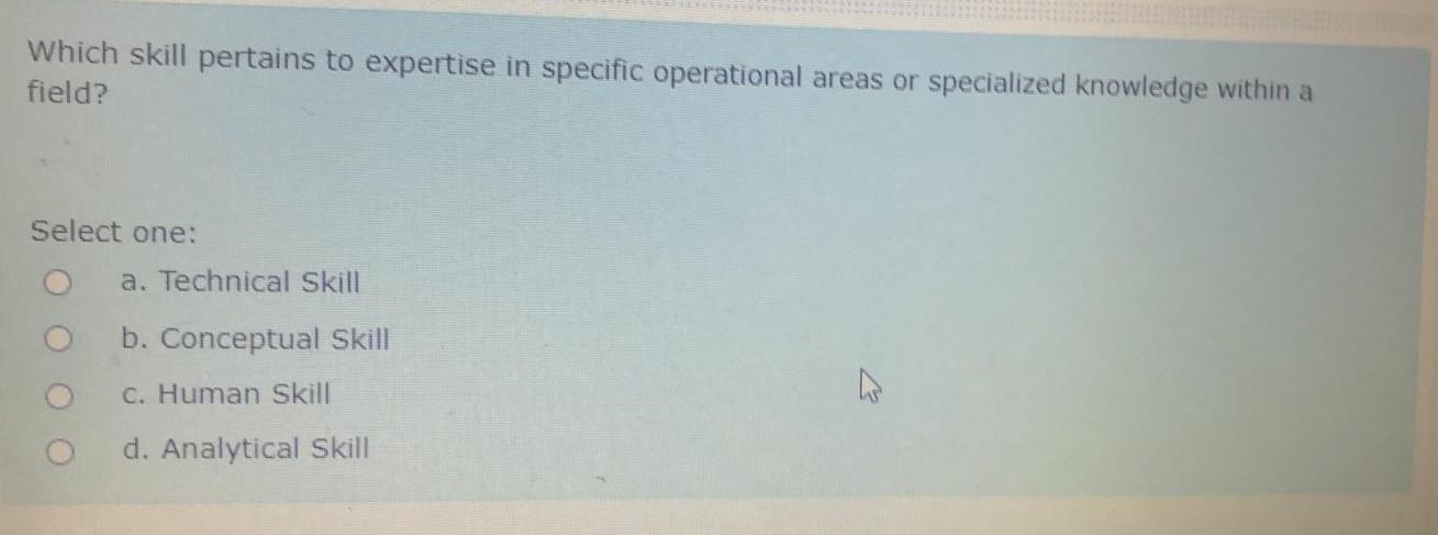 Solved Which skill pertains to expertise in specific | Chegg.com
