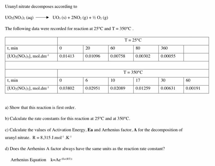 Solved Uranyl nitrate decomposes according to | Chegg.com