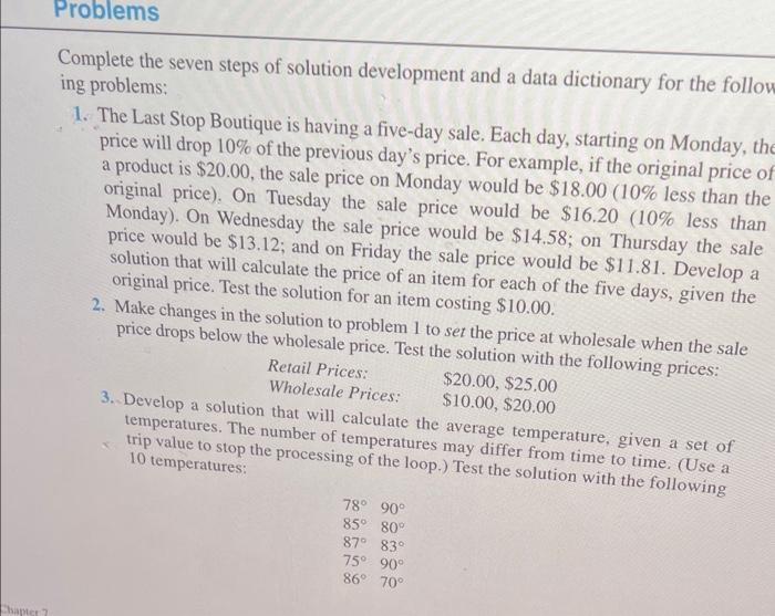 Solved Problems Complete the seven steps of solution | Chegg.com