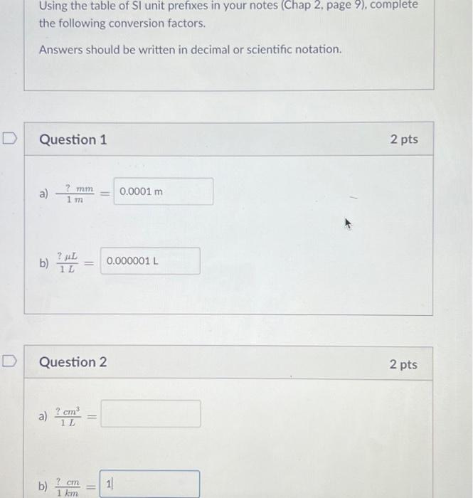 Solved Using the table of SI unit prefixes in your notes | Chegg.com