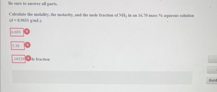 Solved Be sure to answer all parts. Calculate the molality, | Chegg.com