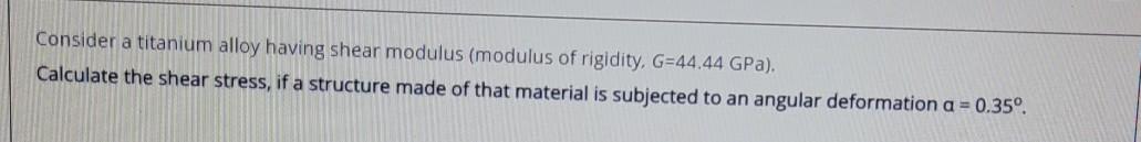 Solved Consider a titanium alloy having shear modulus | Chegg.com