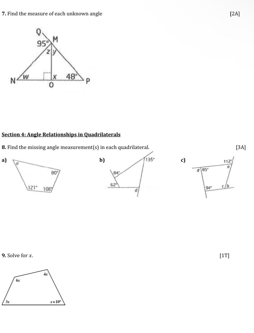 Solved Find The Measure Of Each Unknown Anglesection 4