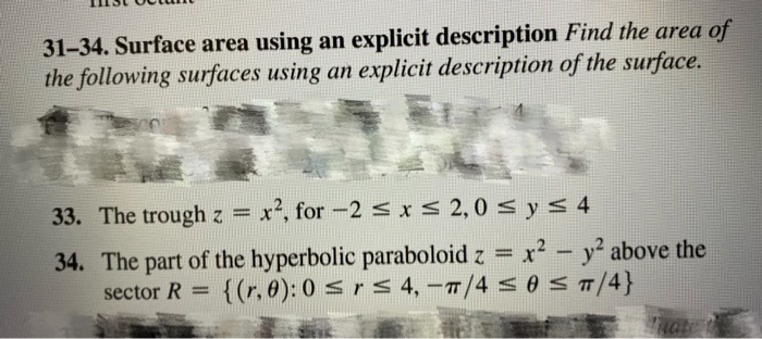 Solved 31–34. Surface area using an explicit description | Chegg.com