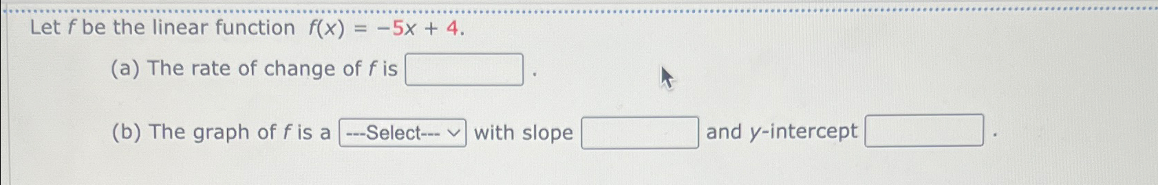 Solved Let f ﻿be the linear function f(x)=-5x+4.(a) ﻿The | Chegg.com