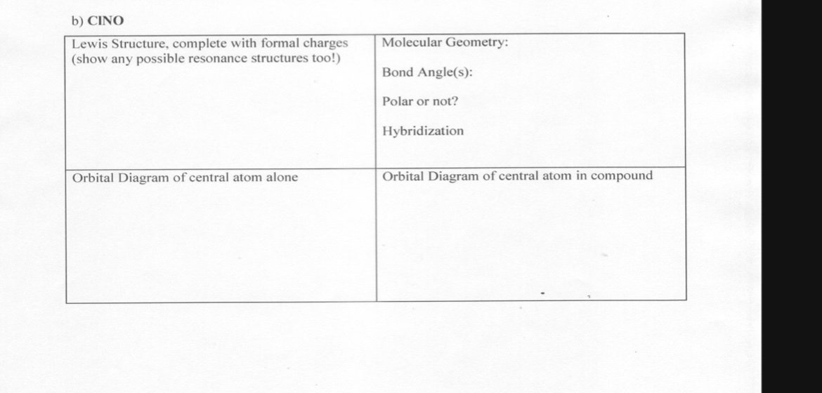Solved b) ﻿CINO\table[[\table[[Lewis Structure, complete | Chegg.com